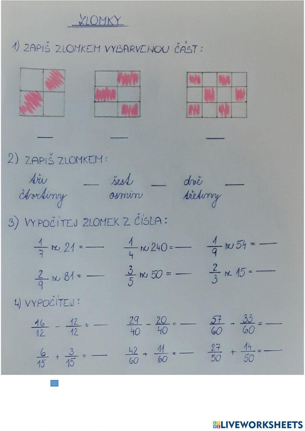 Zlomky interactive activity | Live Worksheets