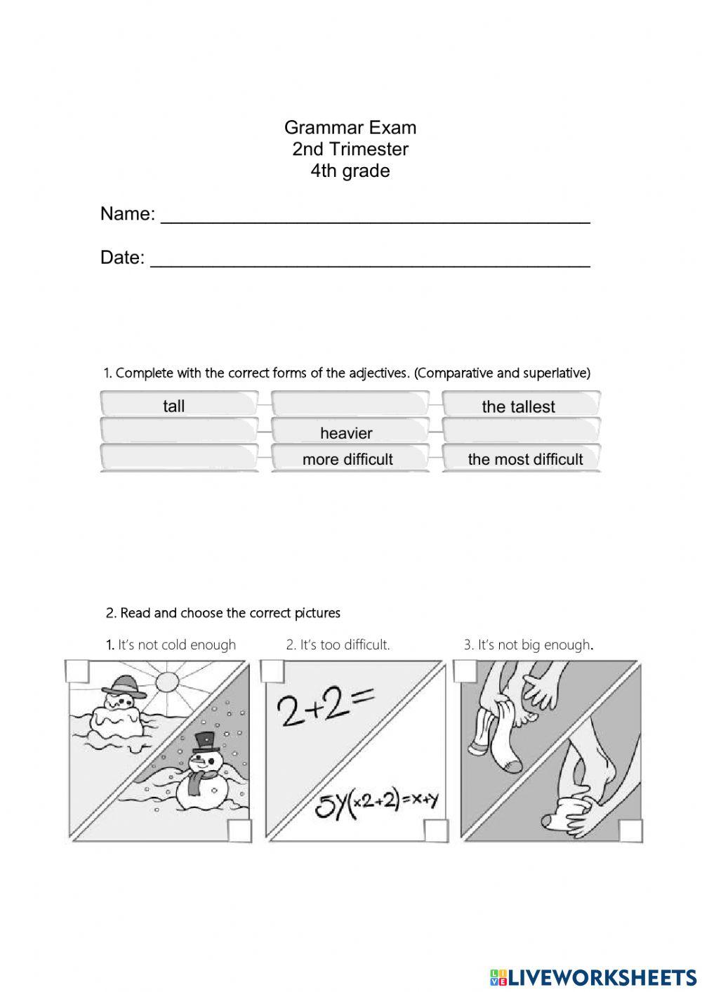 Grammar Exam 2nd Trimester 4th grade worksheet | Live Worksheets