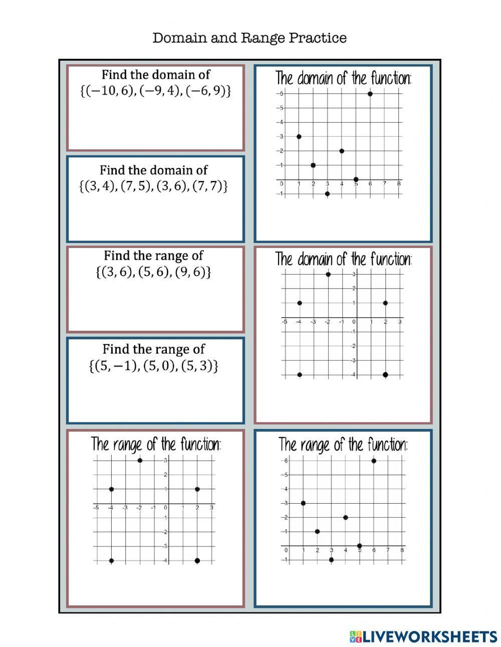 Finding Domain And Range Worksheets Finding Domain And Range Worksheets