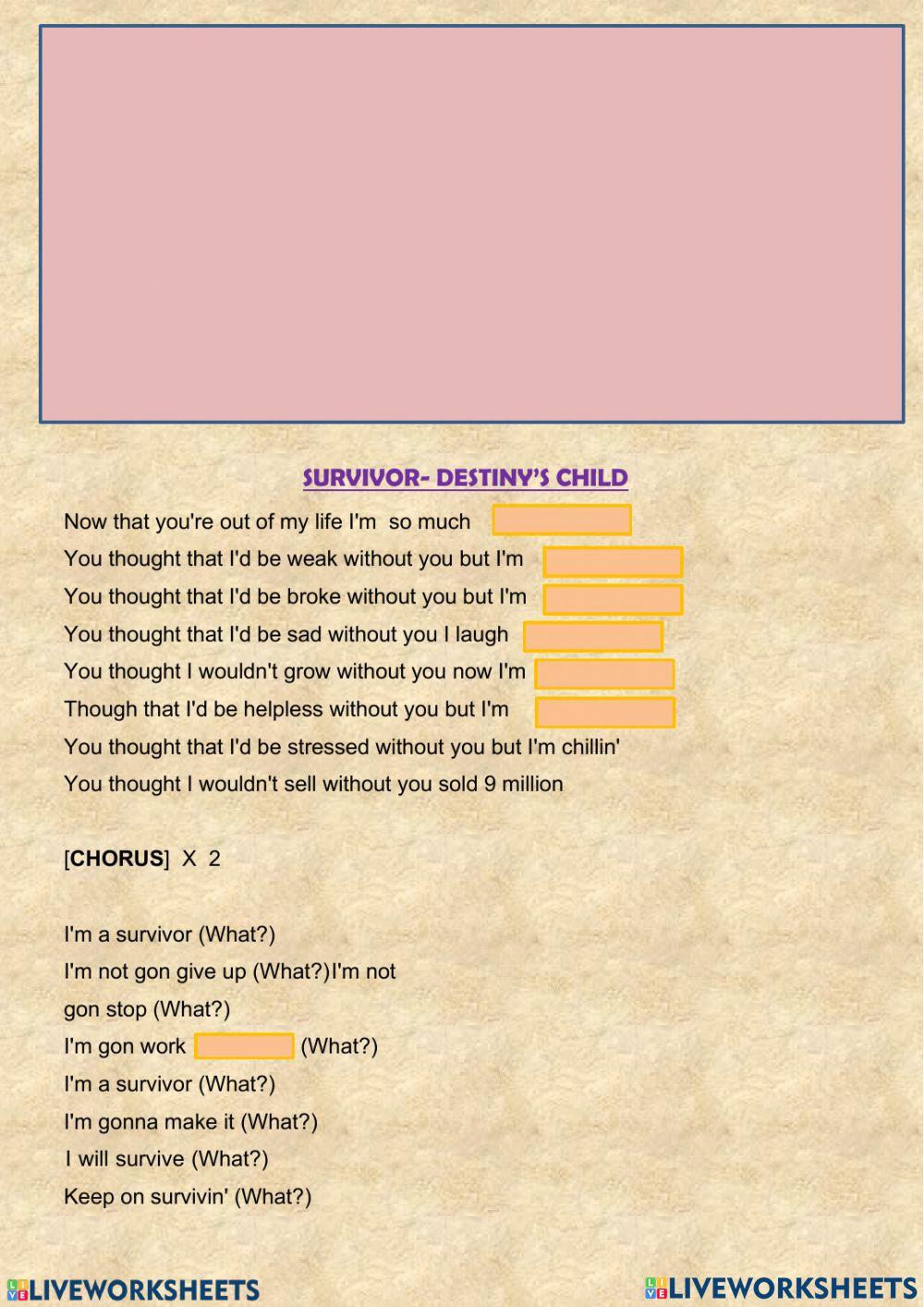 Survivor .destiny's child song worksheet | Live Worksheets