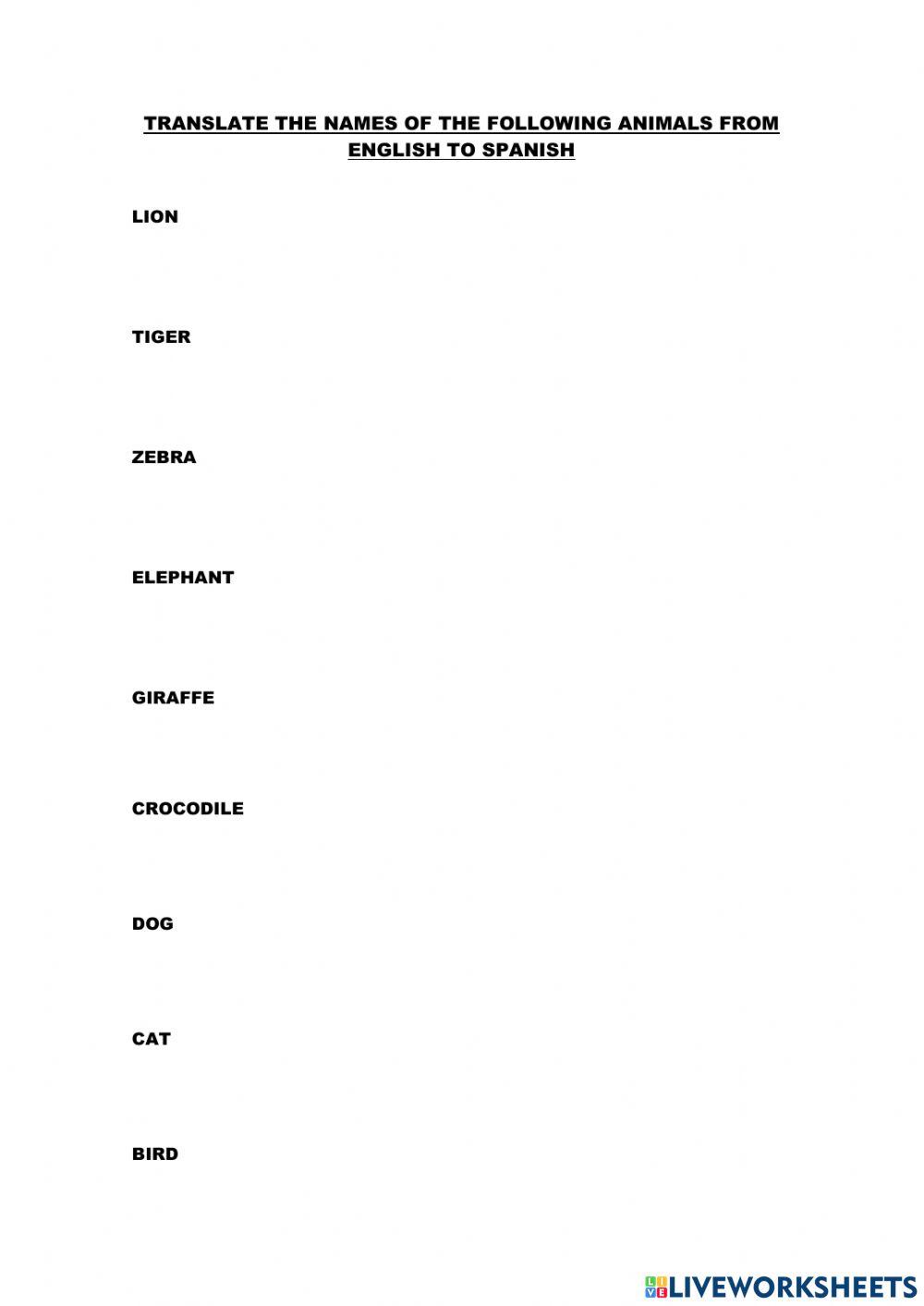 TRANSLATE activity for 5TO PRIMARIA | Live Worksheets