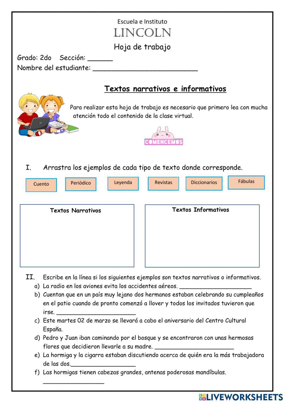 Textos Narrativos Y Sus Caracteristicas Interactive Worksheet – eroppa Textos Narrativos Y Sus Caracteristicas Interactive Worksheet – eroppa