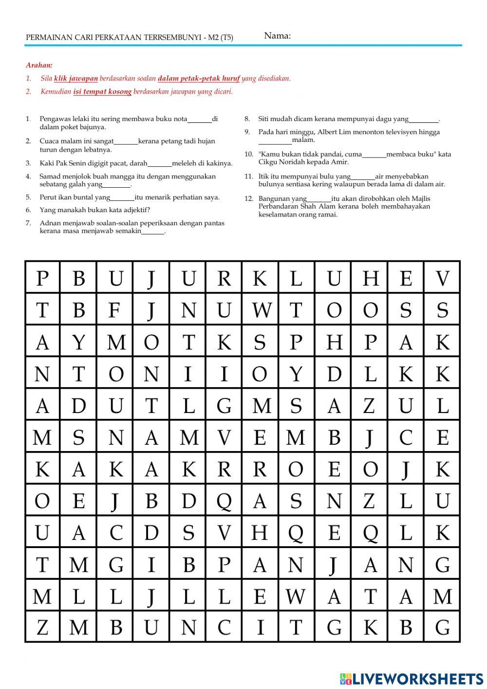 PERMAINAN CARI PERKATAAN TERSEMBUNYI - BM TAHUN 5 4805754