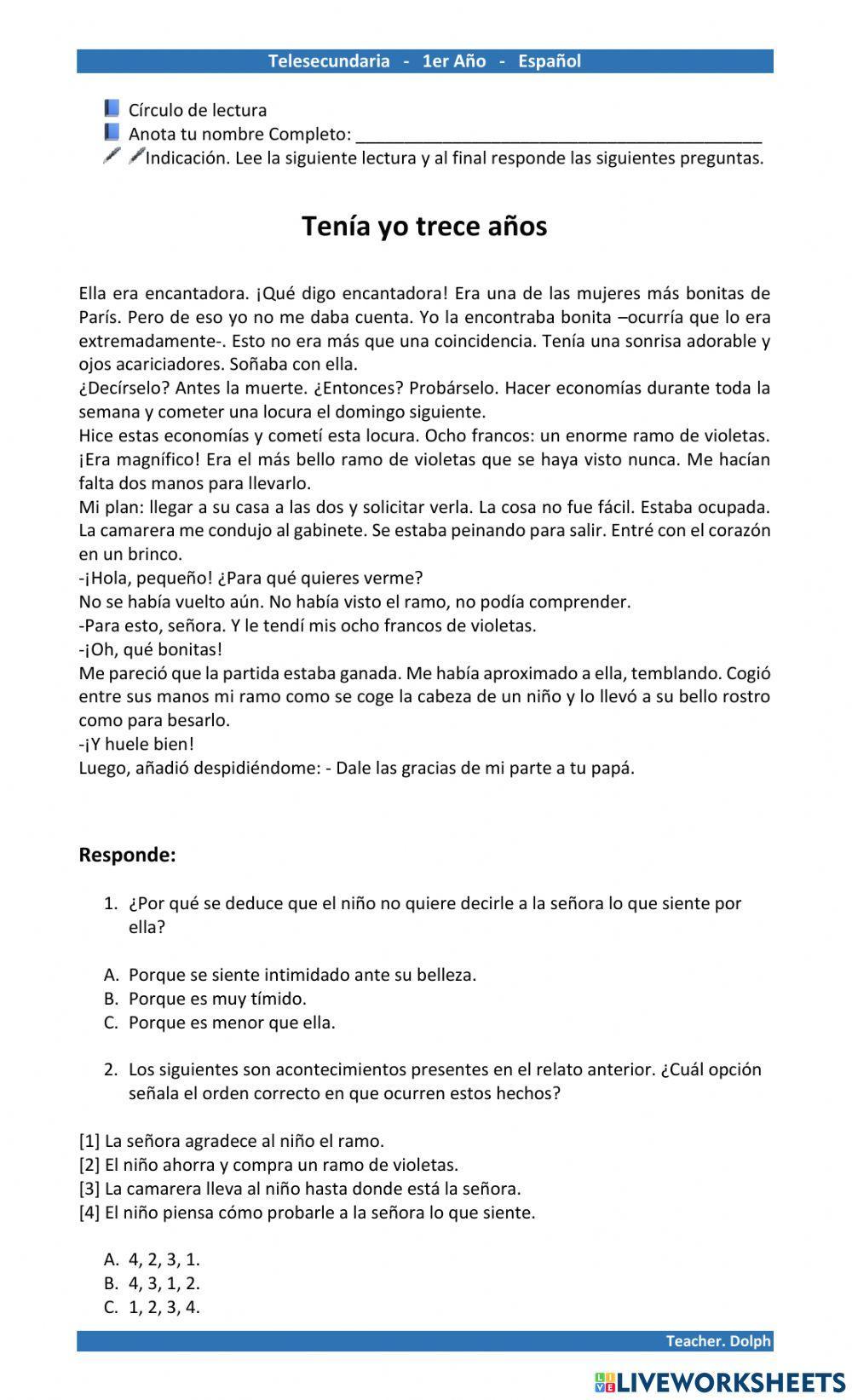 Tenía yo trece … | Free Interactive Worksheets | 766378