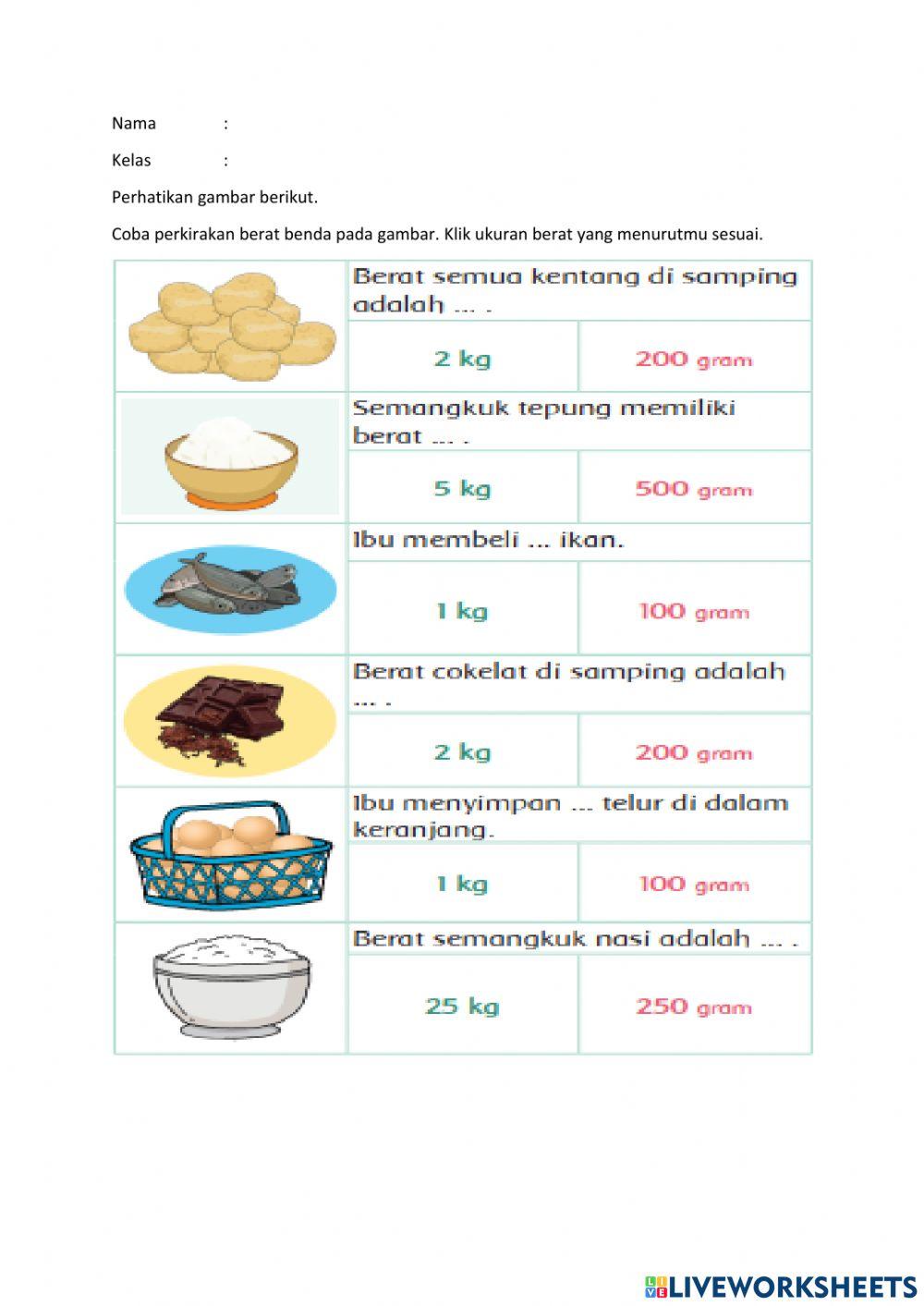 Berat Benda worksheet | Live Worksheets