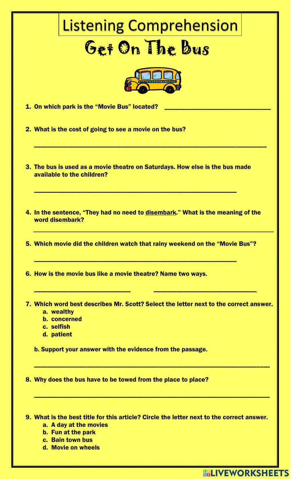 Get on the Bus worksheet | Live Worksheets
