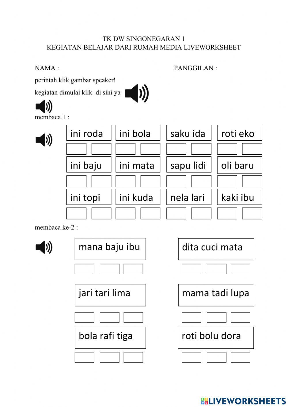 belajar membaca online exercise for | Live Worksheets