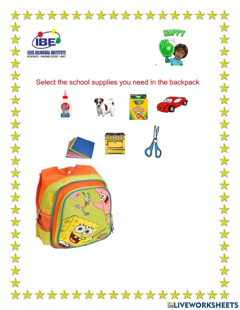 Select school supplies worksheet | Live Worksheets