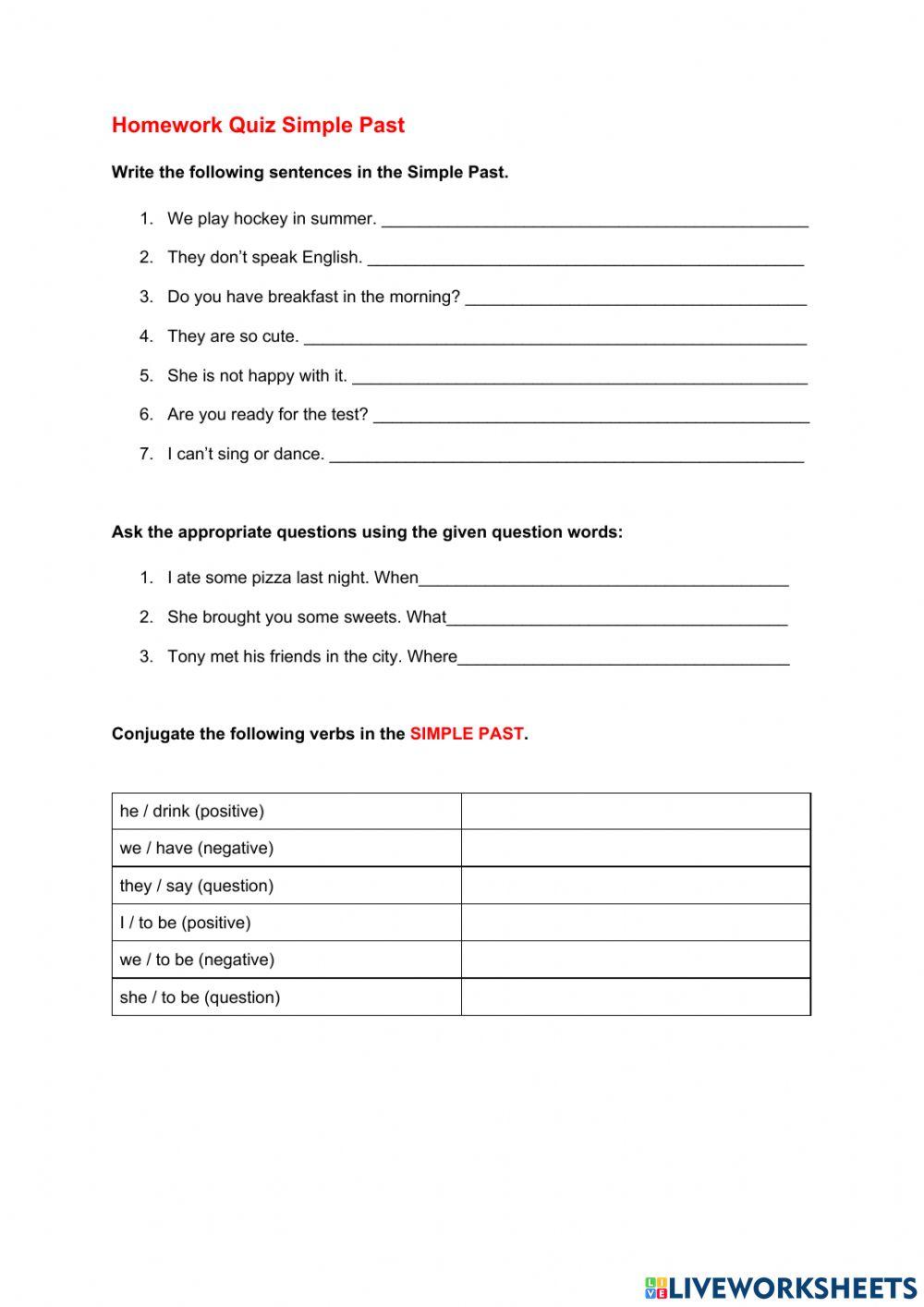 Quiz on Simple Past 767389 | Rosalinde | Live Worksheets