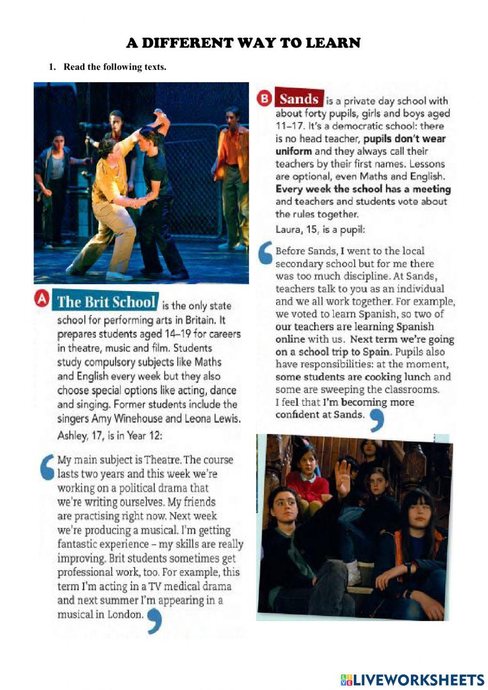 School - A Different Way to Learn worksheet | Live Worksheets