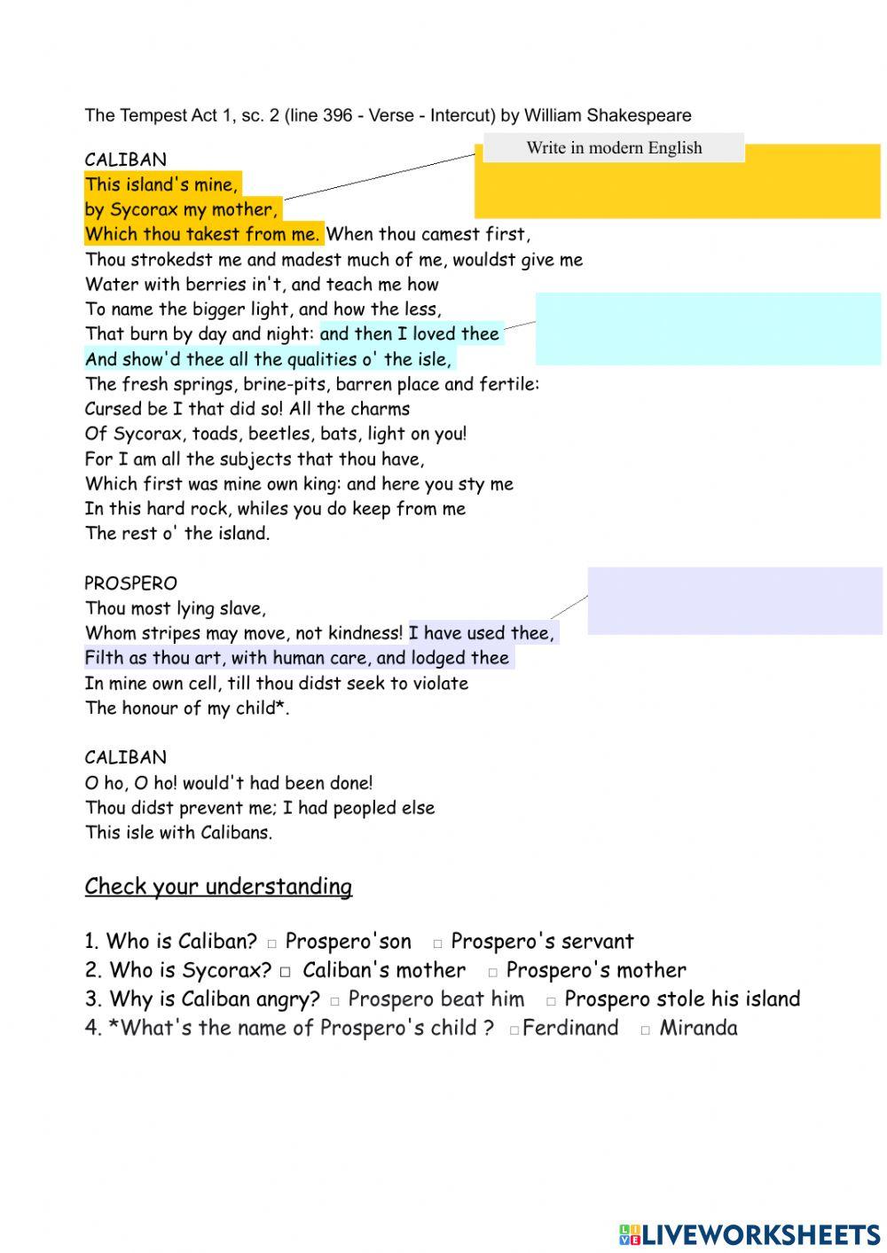 Talk like Shakespeare worksheet | Live Worksheets