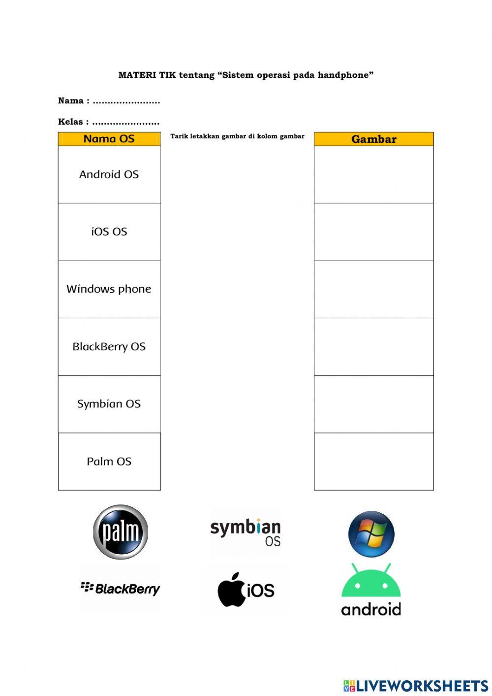 OS Handphone worksheet | Live Worksheets