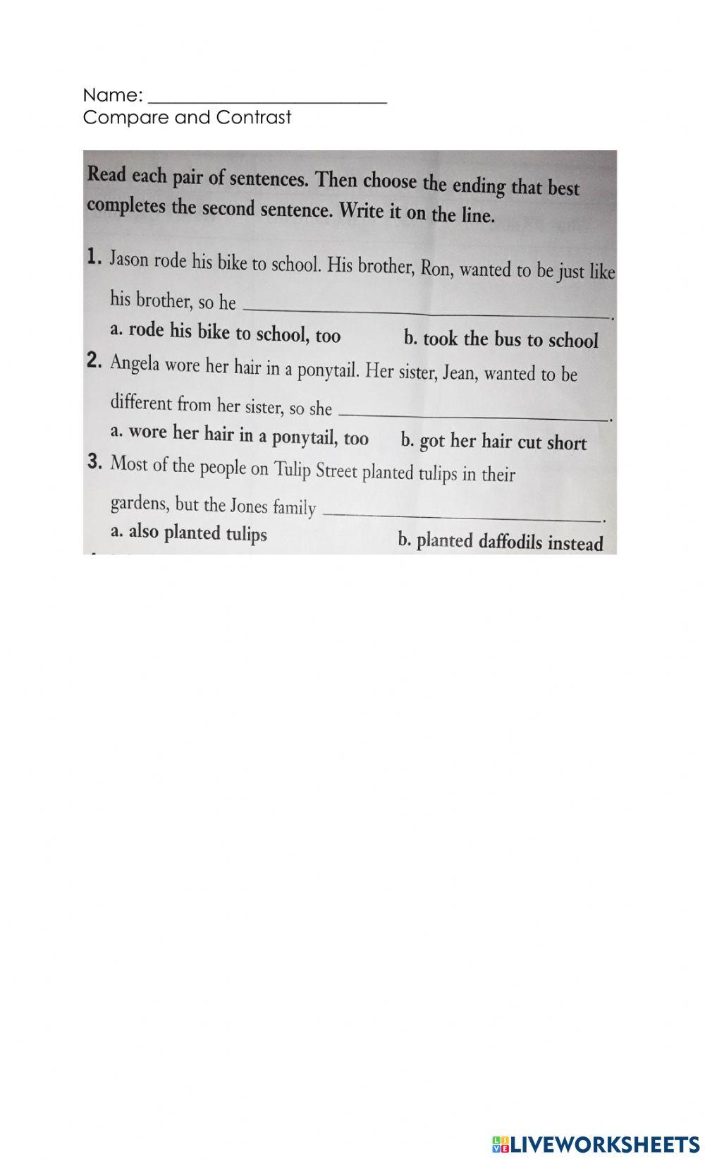 Compare and Contrast free online activity | Live Worksheets