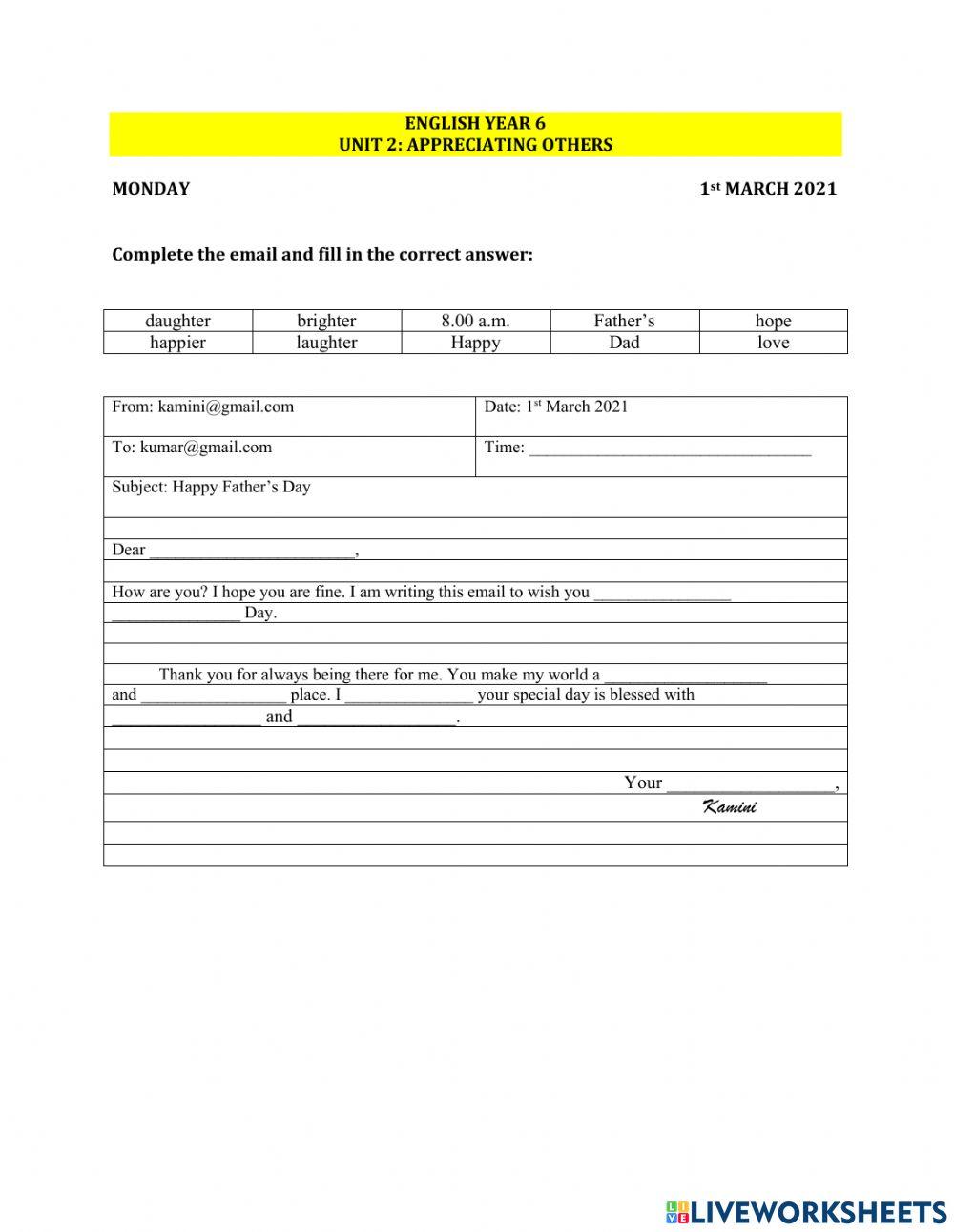 Greeting worksheet for year6 | Live Worksheets