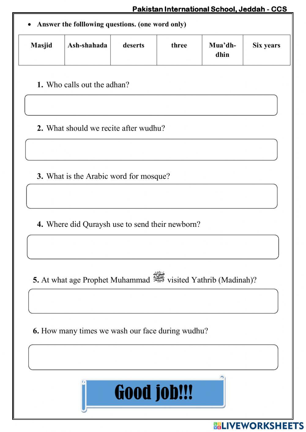 Wudhu online worksheet | Live Worksheets