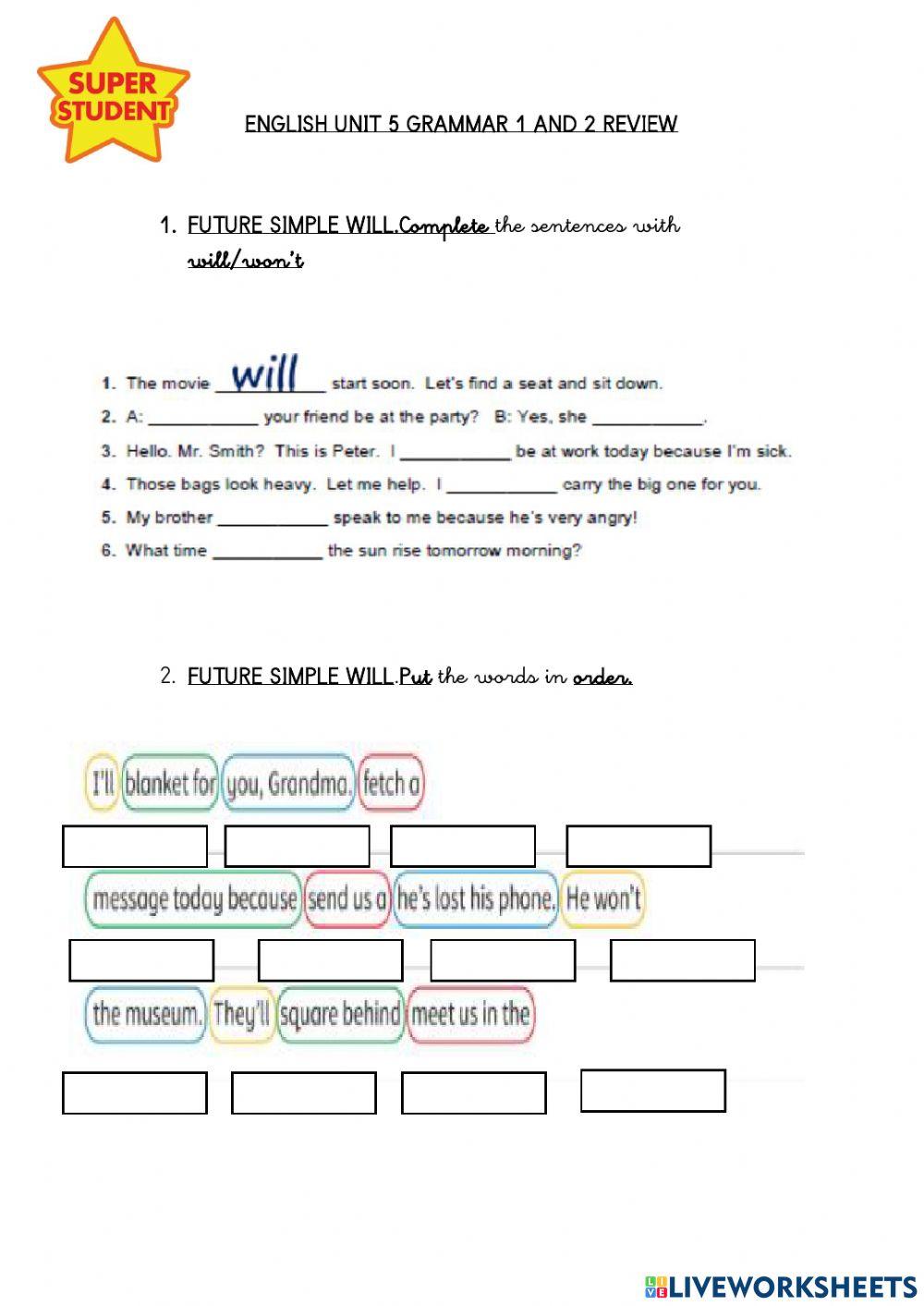 ENCINAR English unit 5 GRAMMAR review worksheet | Live Worksheets