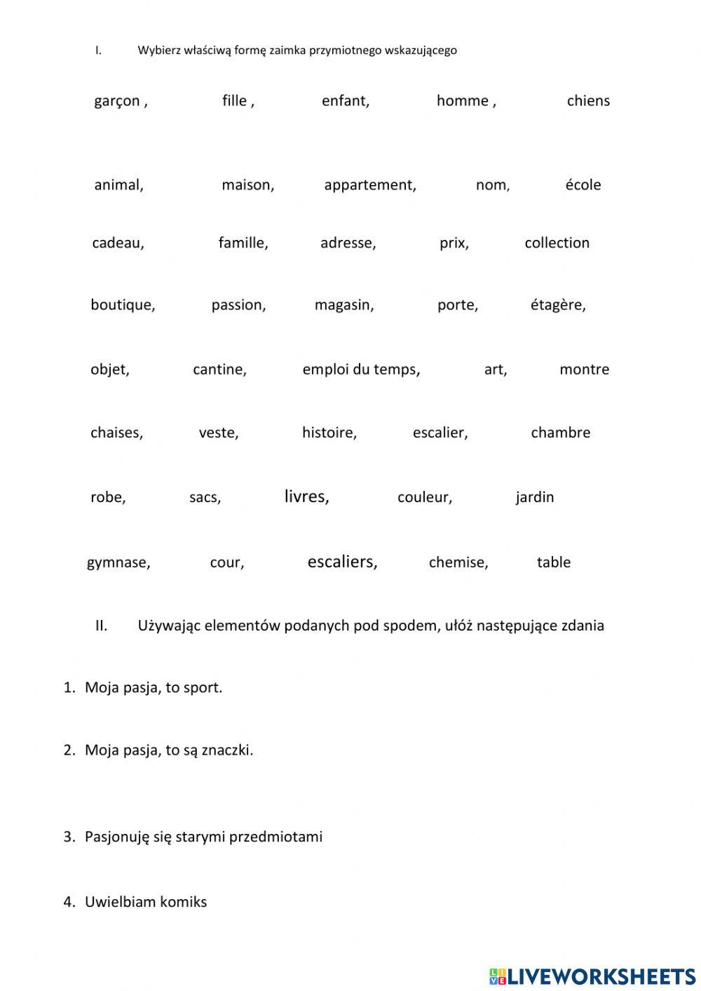 Adosphere 2 U 3 adjectifs demonstratifs, passions, combien worksheet ...