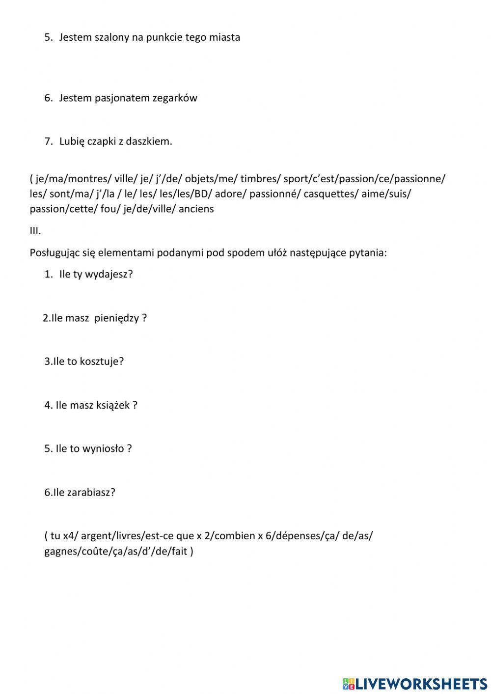Adosphere 2 U 3 adjectifs demonstratifs, passions, combien worksheet ...