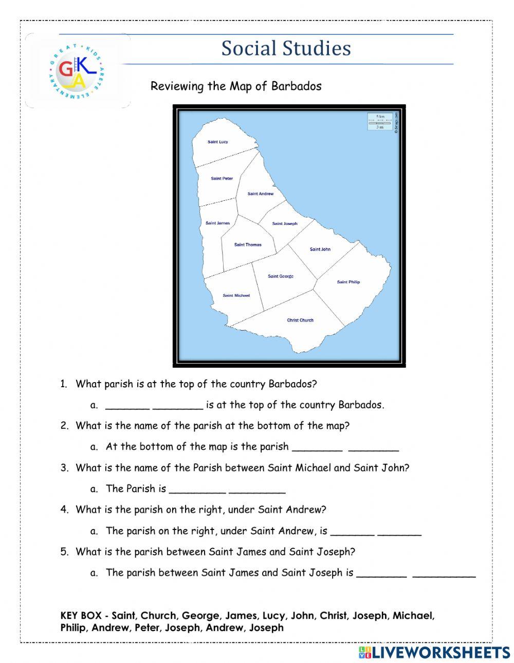 Barbados Map 768955 | GreatKidsLearn | Live Worksheets