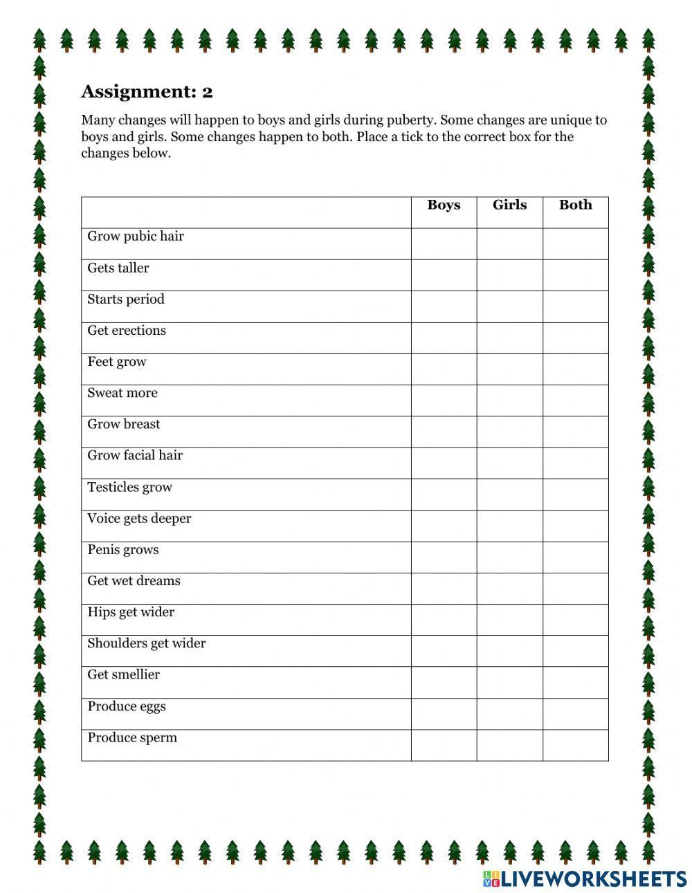 changes during puberty worksheet