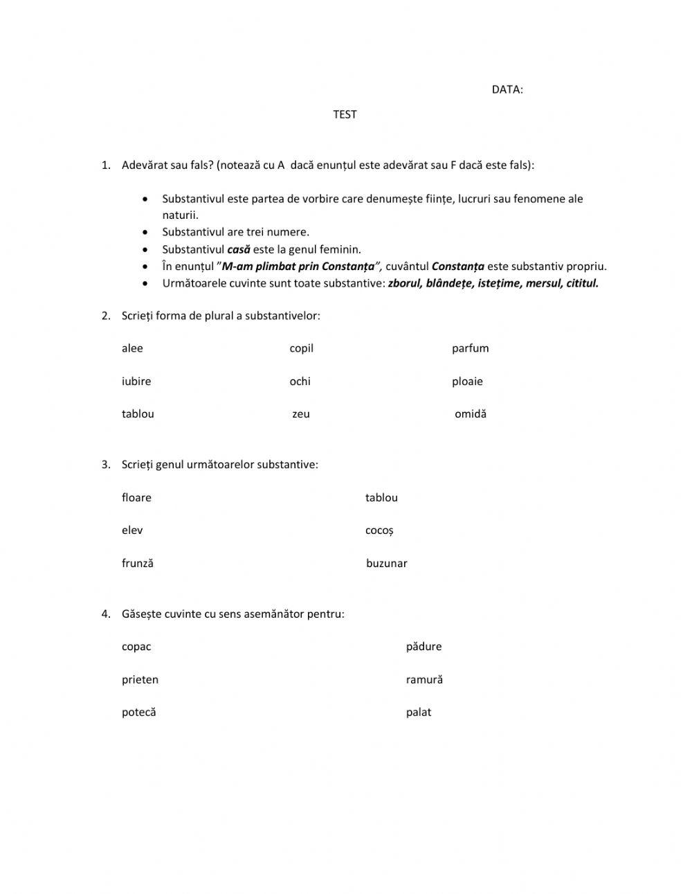 evaluare substantiv- Ioana Morar worksheet | Live Worksheets