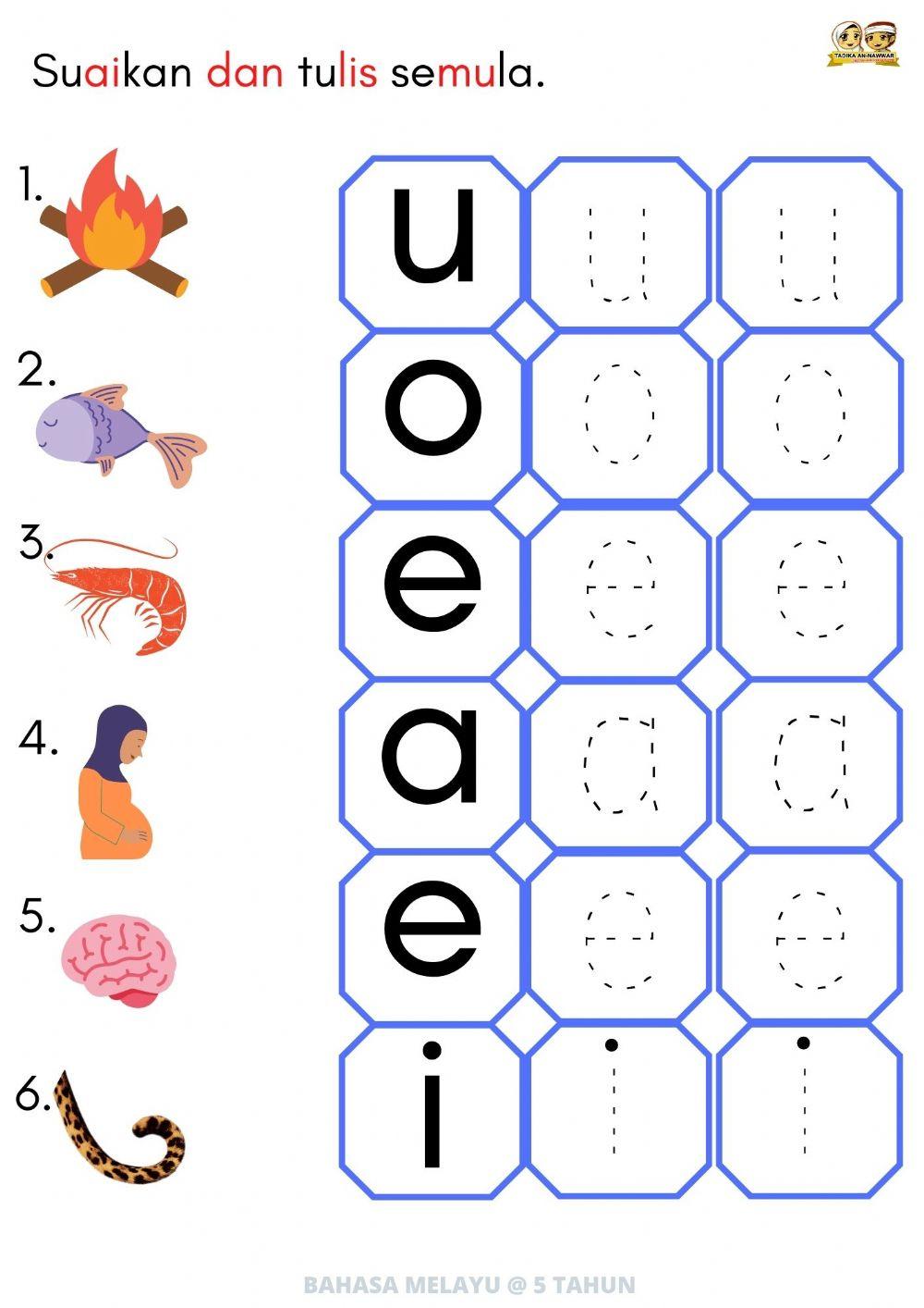 BM : Huruf Vokal 5 (5 thn) worksheet | Live Worksheets