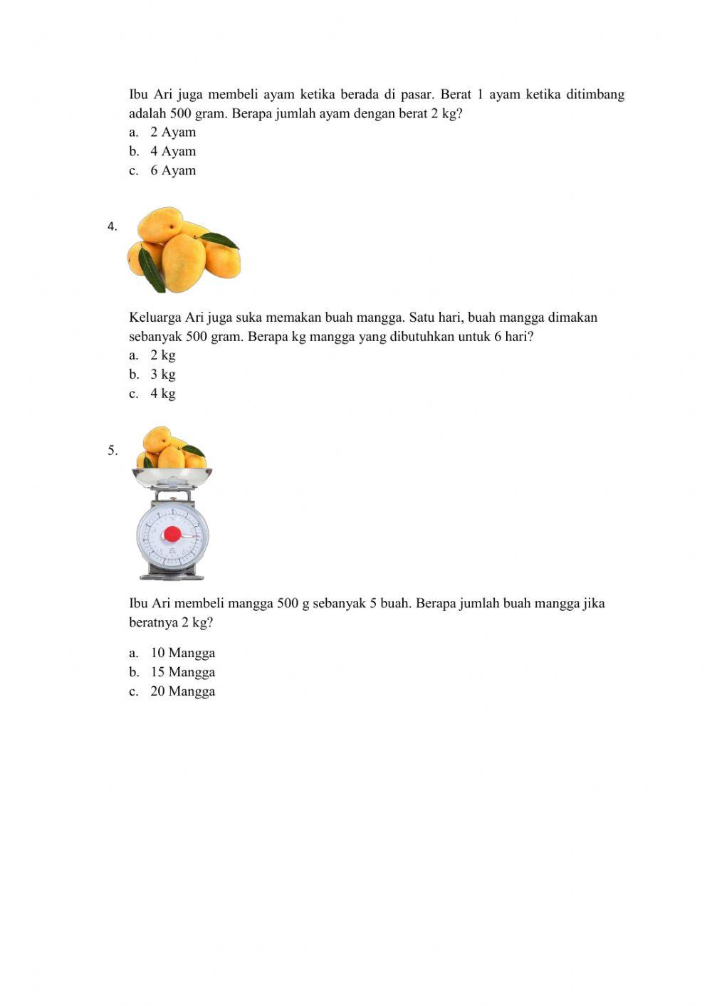 Penjumlahan Satuan Berat (Matematika) worksheet | Live Worksheets