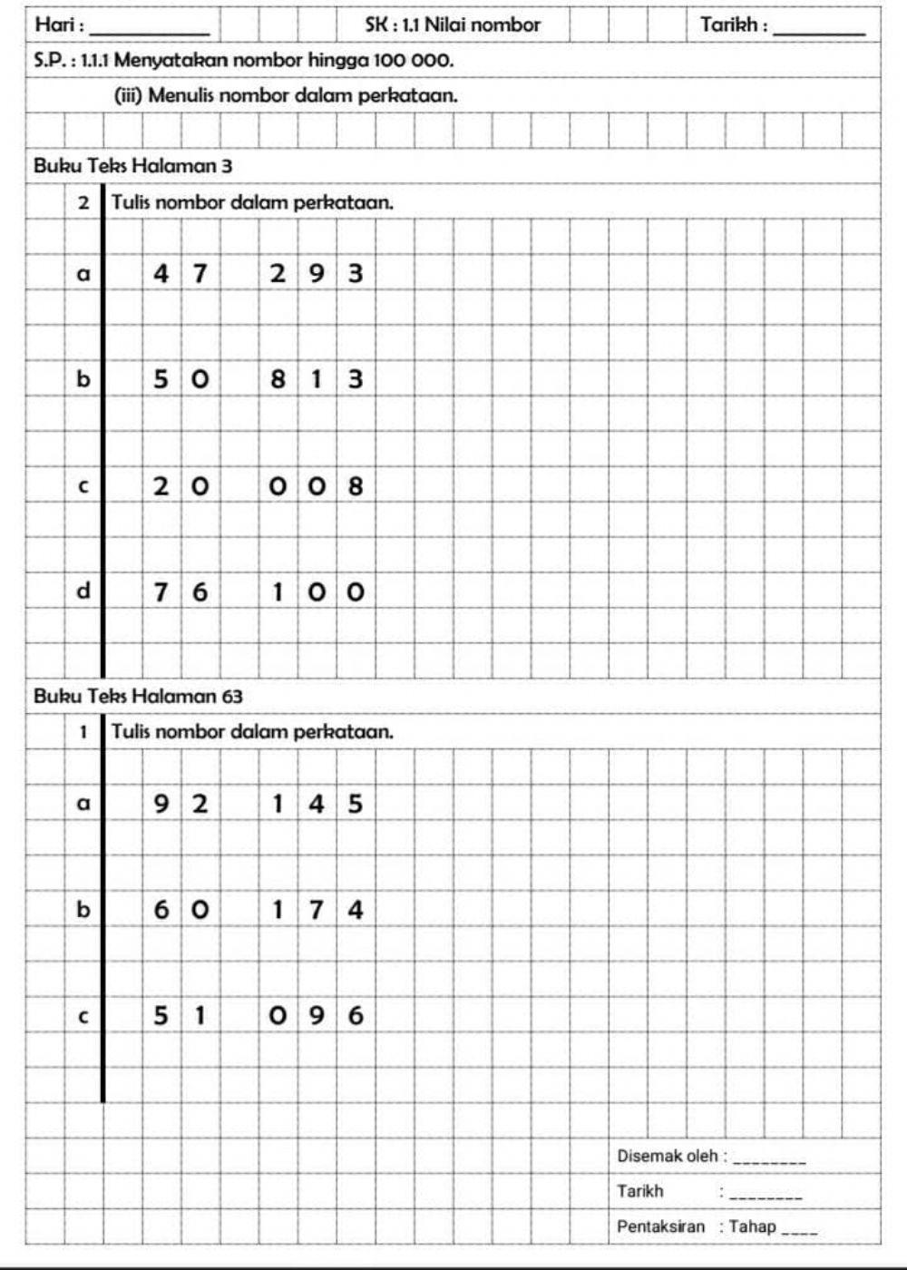 Matematik tahun 5 : nilai nombor worksheet | Live Worksheets