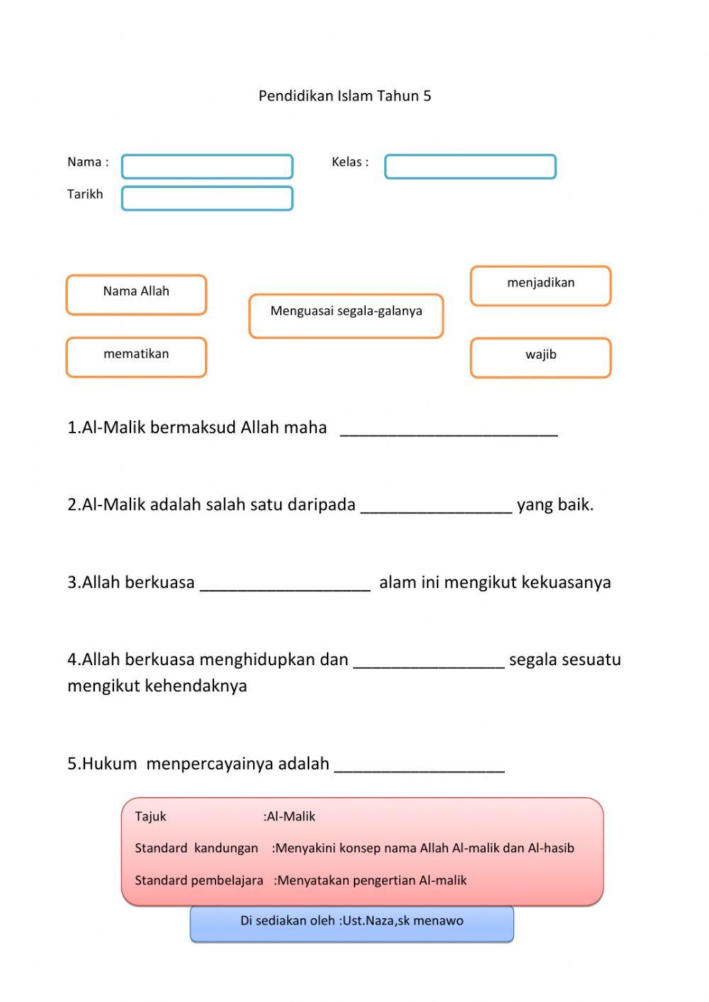 Pendidikan islam tahun 5 online worksheet | Live Worksheets