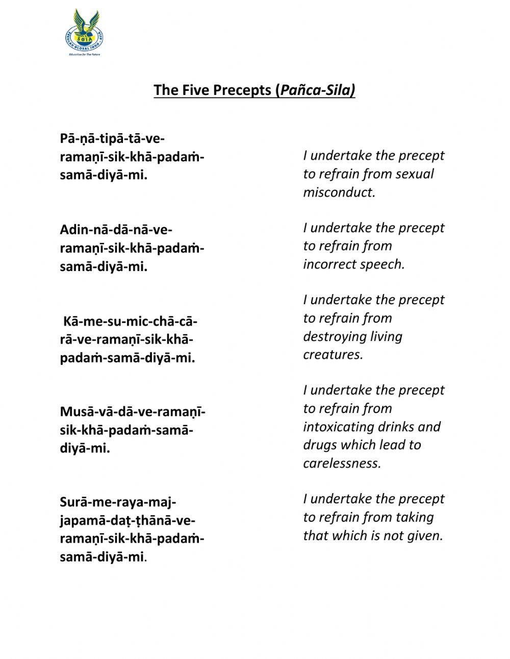 Five Precepts interactive worksheet | Live Worksheets