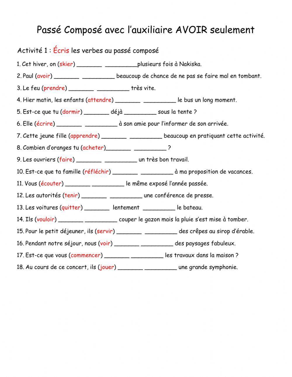 Passé Composé Avec Aux Avoir 689988 Sukeri B Ab