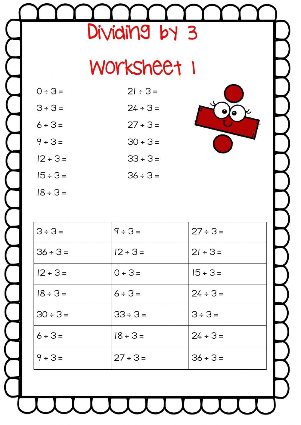 Dividing by 3 worksheet 1 worksheet | Live Worksheets