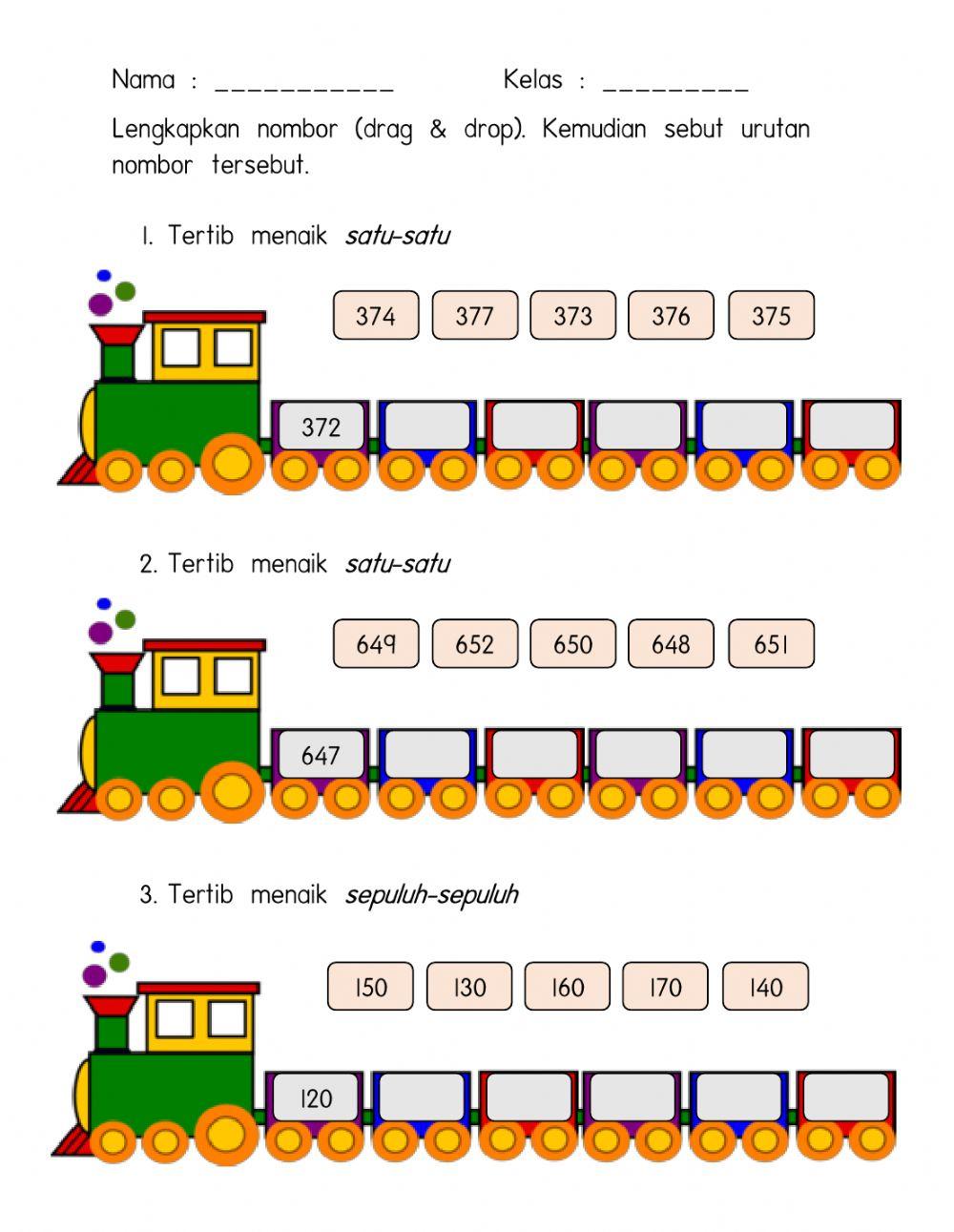 Membilang nombor secara tertib menaik worksheet | Live Worksheets