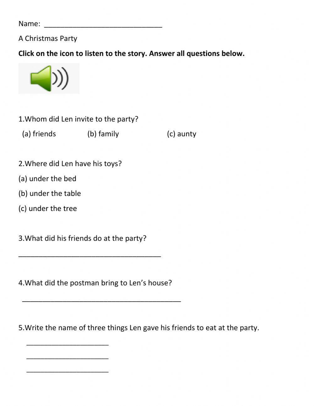 A Christmas Party worksheet | Live Worksheets