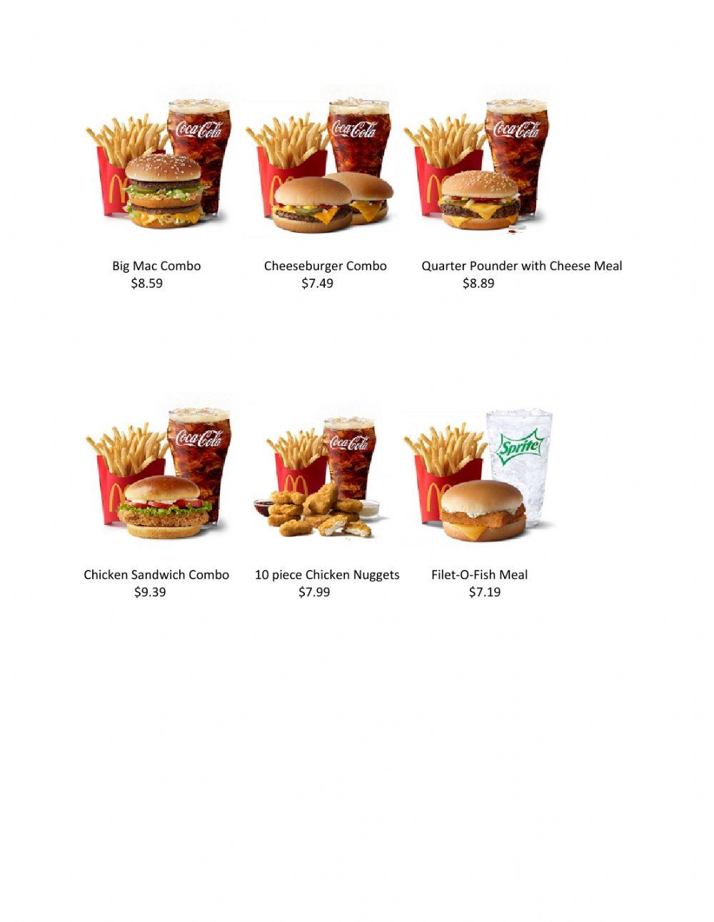 McDonald's Menu online exercise for | Live Worksheets