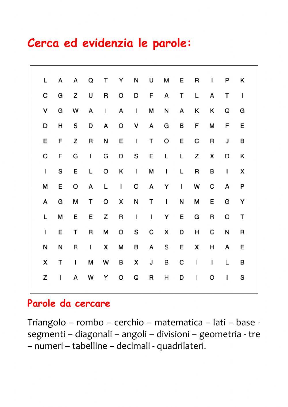 Cerca ed evidenzia le parole worksheet | Live Worksheets