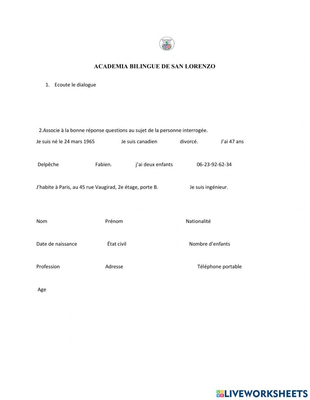 Dialogue.... Se presenter online exercise for | Live Worksheets