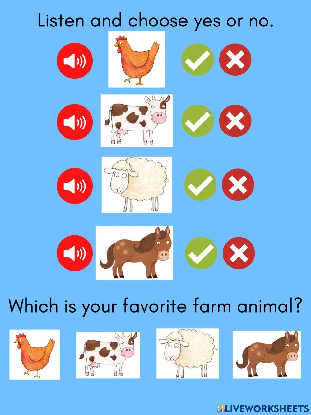 Farm animals online exercise for Kinder 1 | Live Worksheets