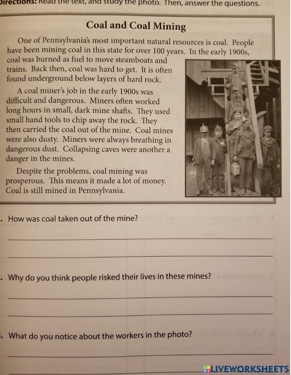 coal mining worksheet