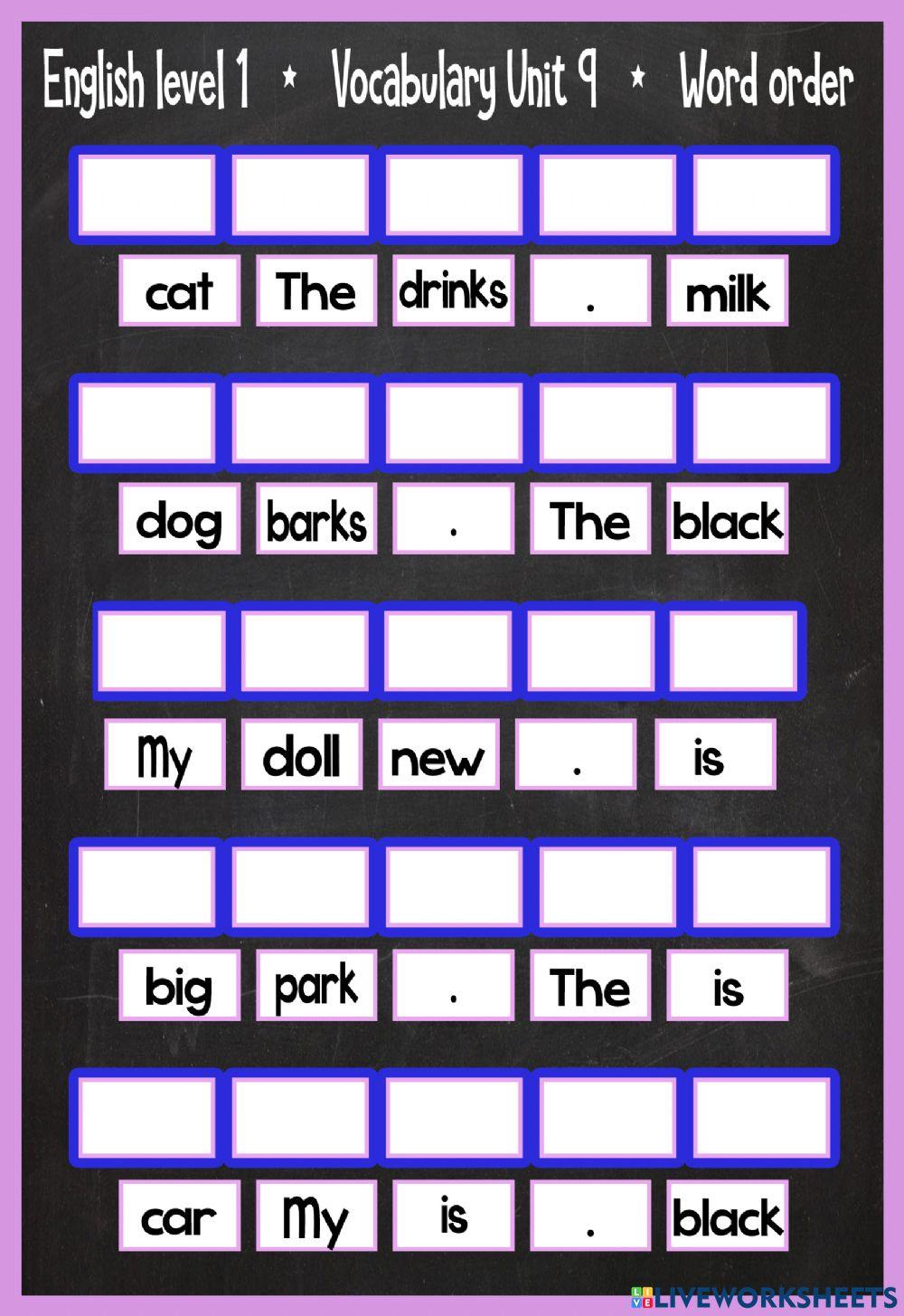 Unit 9 order sentences worksheet | Live Worksheets