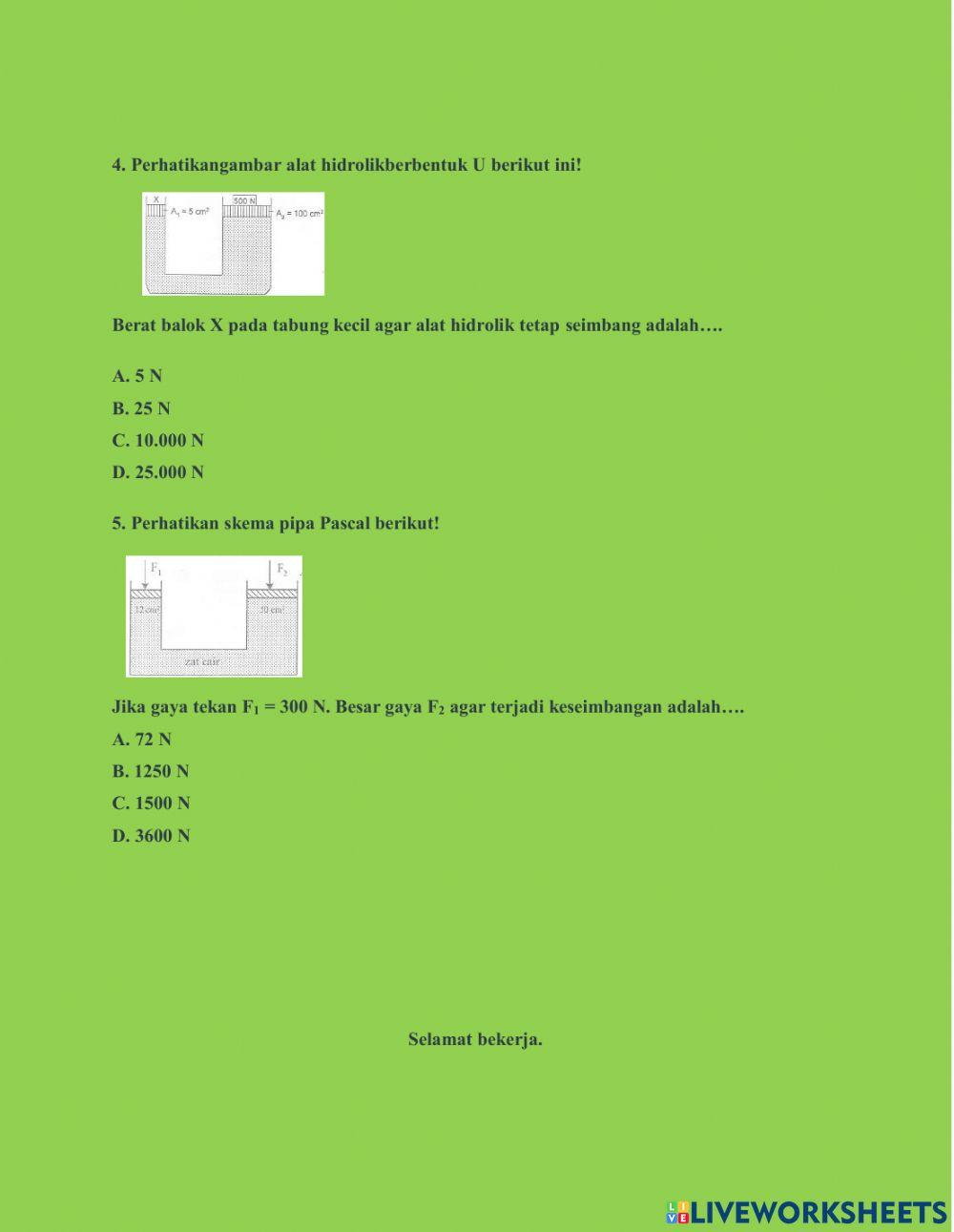 Hukum Pascal interactive worksheet | Live Worksheets