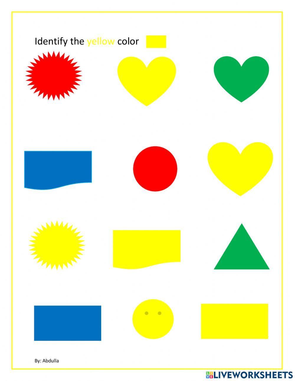 Identify yellow color worksheet | Live Worksheets