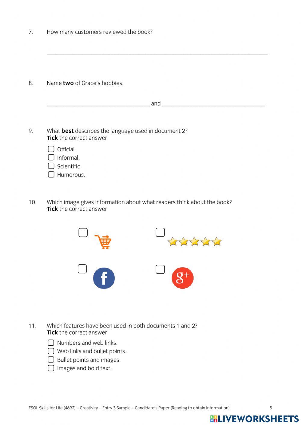 Entry 3 Reading… | Free Interactive Worksheets | 6402604