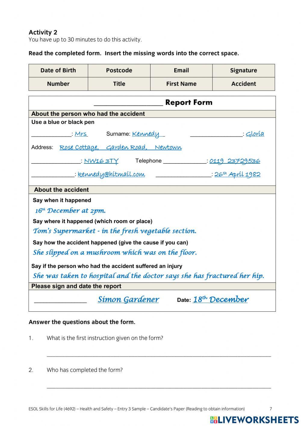 Entry 3 Reading… | Free Interactive Worksheets | 6402688
