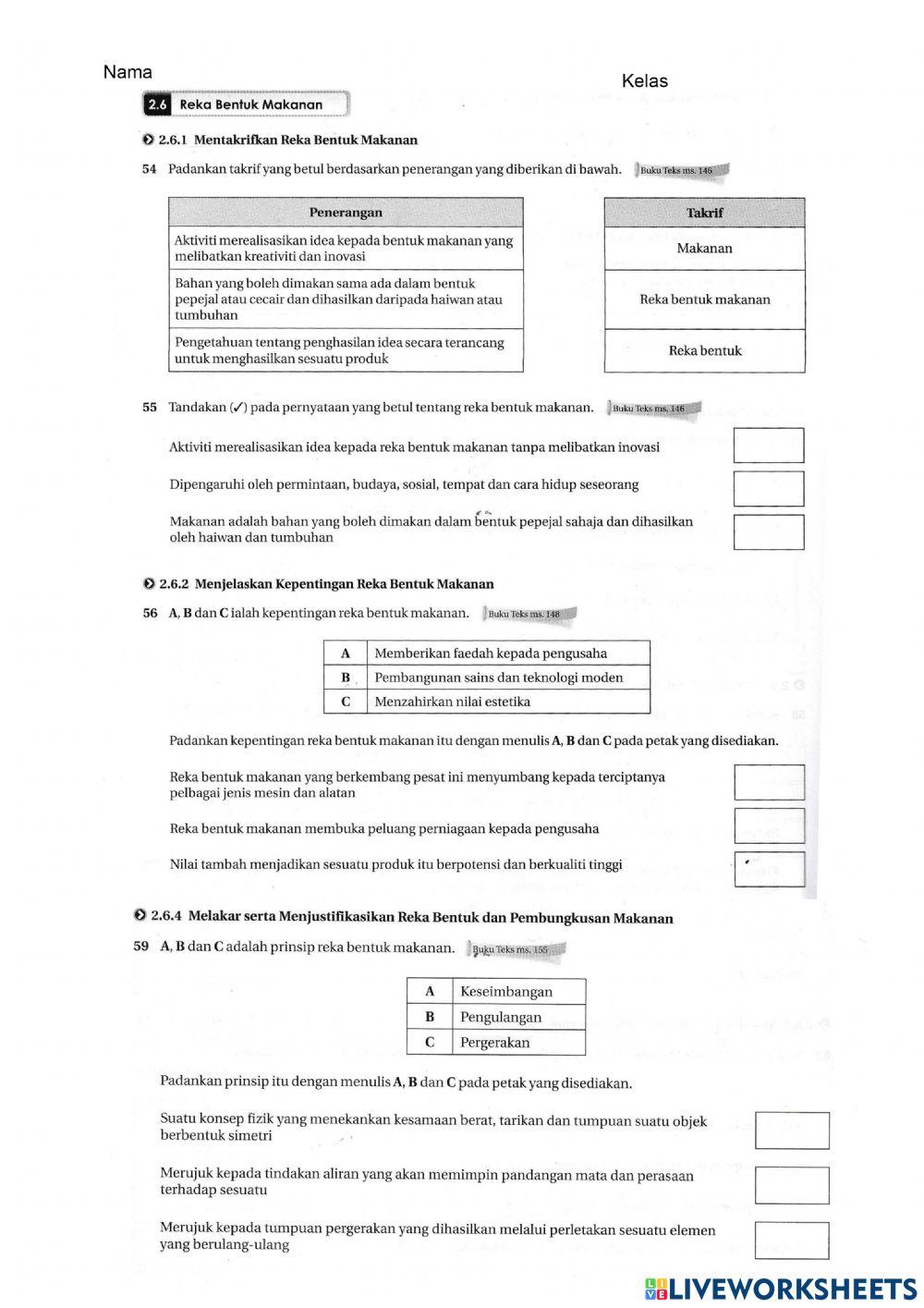 Reka bentuk makanan rbt interactive worksheet | Live Worksheets