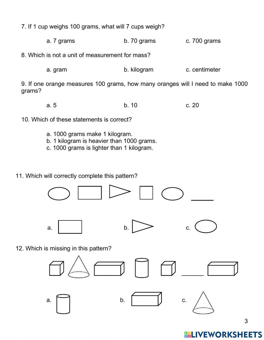 Math 5 3rd Qtr Summative Test B worksheet | Live Worksheets