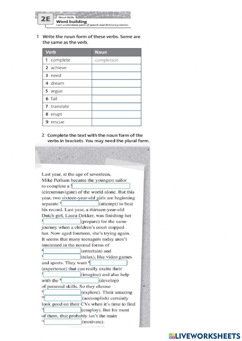 2E Word building Pre-Intermediate online exercise for | Live Worksheets