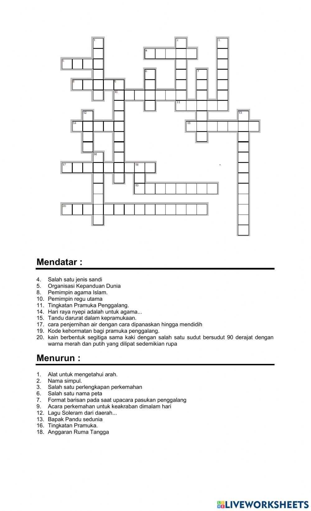 Teka-teki pramuka worksheet | Live Worksheets