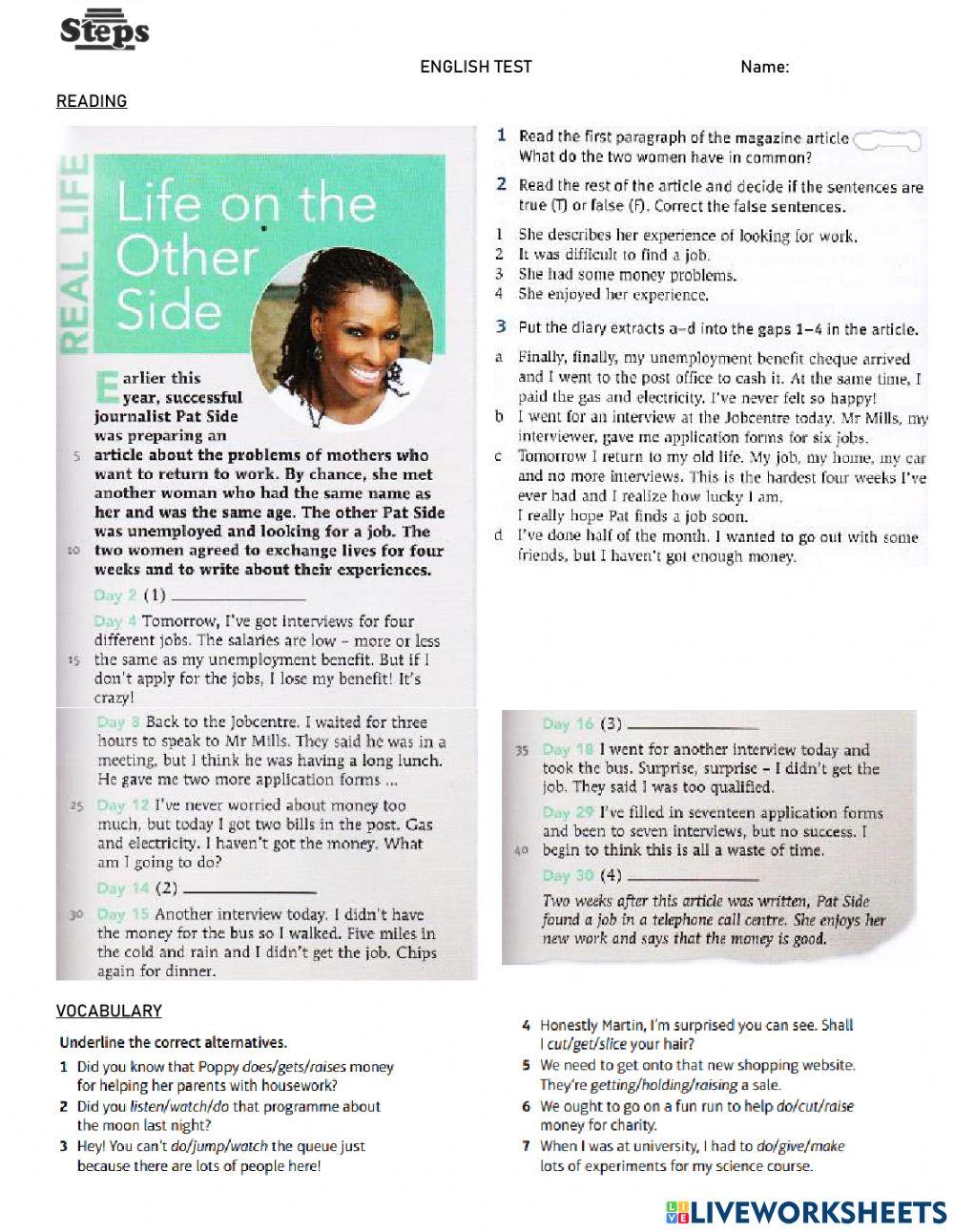 English Test - level IV worksheet | Live Worksheets