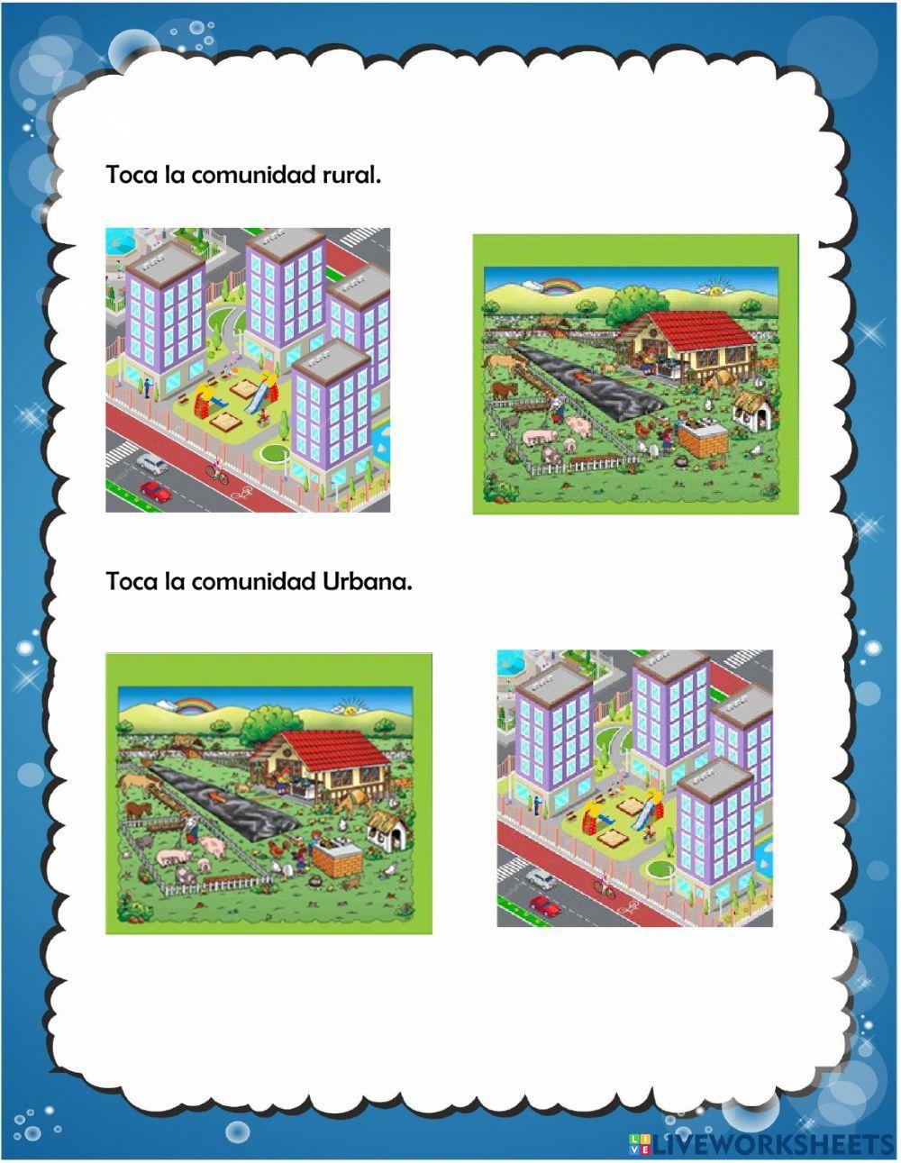 Comunidad urbana y rural activity | Live Worksheets